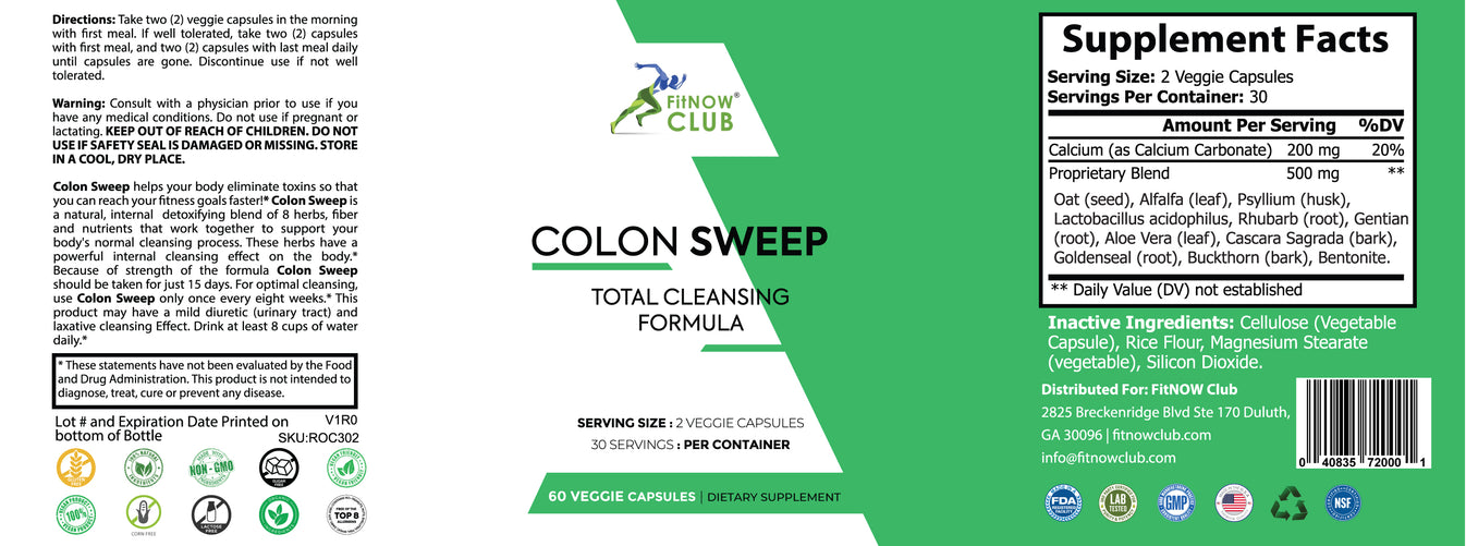 Colon Sweep Total Cleansing Dietary Supplement - Single Pack (60 Count ...